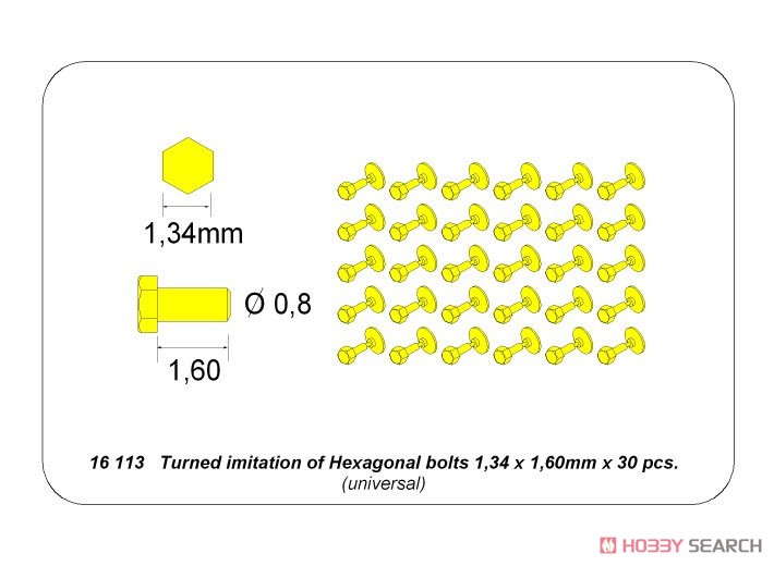 Turned Hexagonal bolts (1,34x1,60mm) x 30 pices. (Plastic model) Other ...