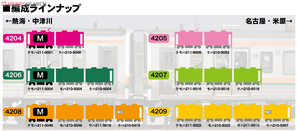 J.R. Series 211-5000 Four Car Formation w/Motor (Basic 4-Car Set) (Pre-colored Completed) (Model ...